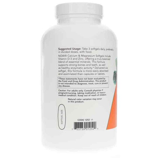 Calcium And Magnesium Softgels With Vitamin D3 And Zinc Now Foods